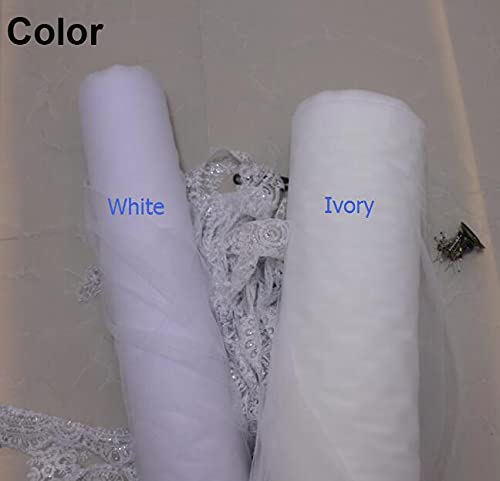 Wedding Veil Wedding Accessory 3 Meters 2T White&Ivory Sequins Blings Sparkling Lace Edge Purfle Long Cathedral Wedding Veils (Color : White)