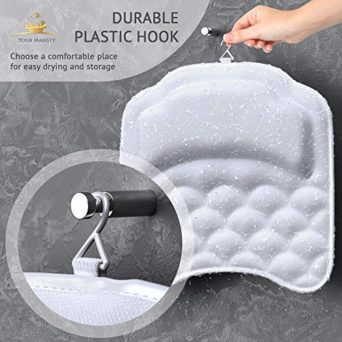 Premium Bathtub Pillow with Storage Bag [10 Extra Large Suction Cups] Bath Pillow for Neck and Head Support, Washable Bag Included