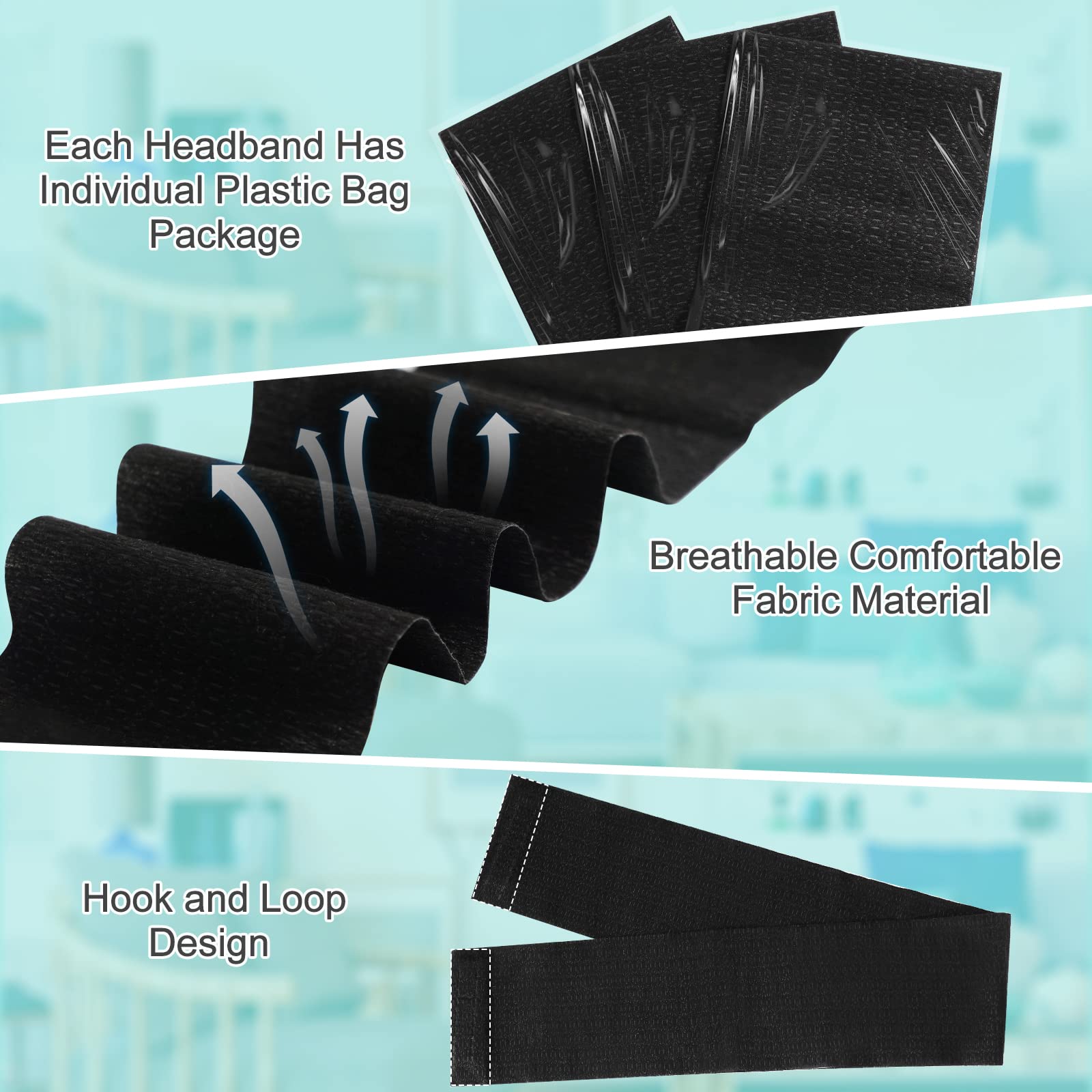 PENCLE 102 Pieces Disposable Spa Facial Headbands (Black)