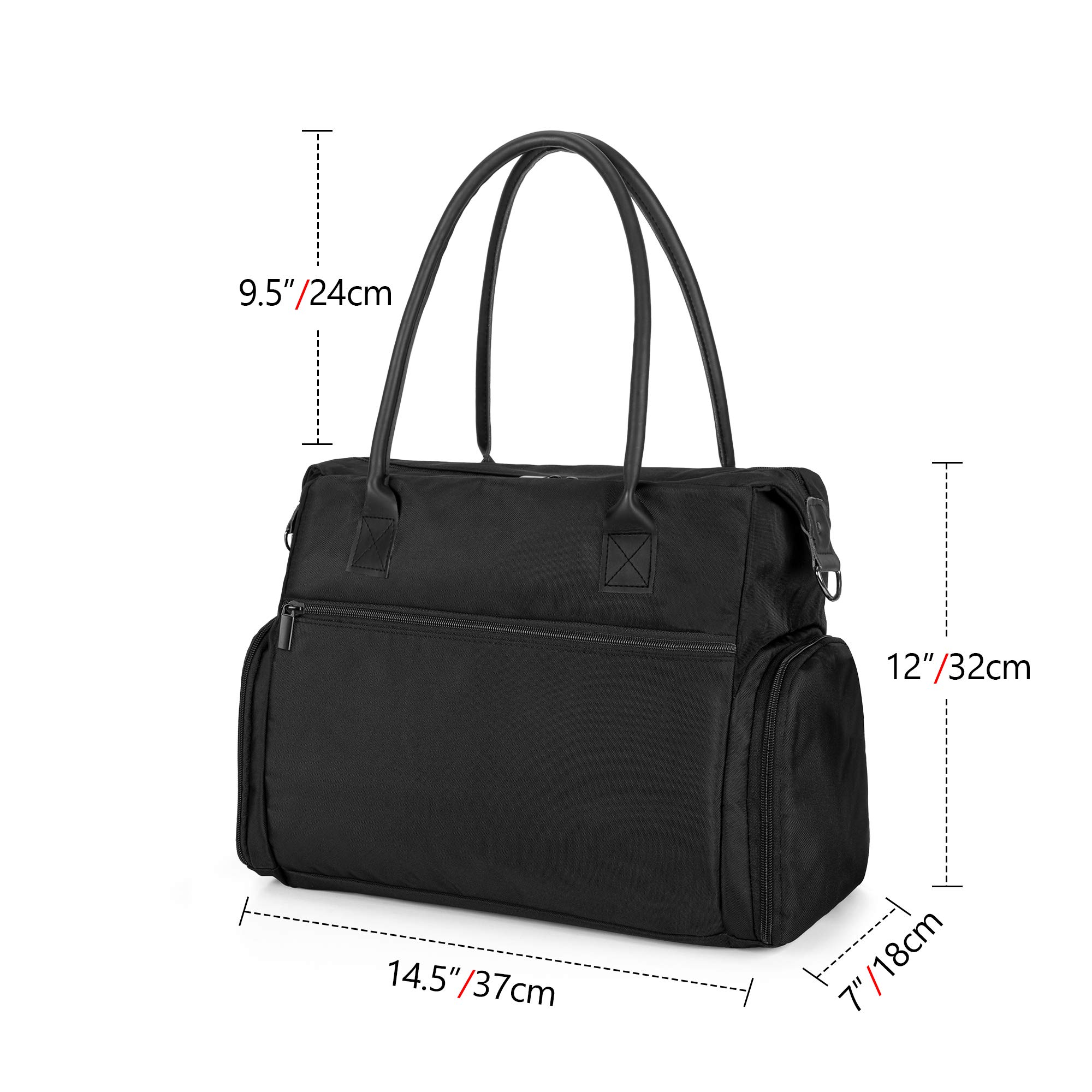 Teamoy Breast Pump Bag, Leather Straps Pump Bag Tote with Laptop Sleeve for Working Moms- Fits Most Brands Breast Pumps and Cooler Bag, Black (PU Handle)