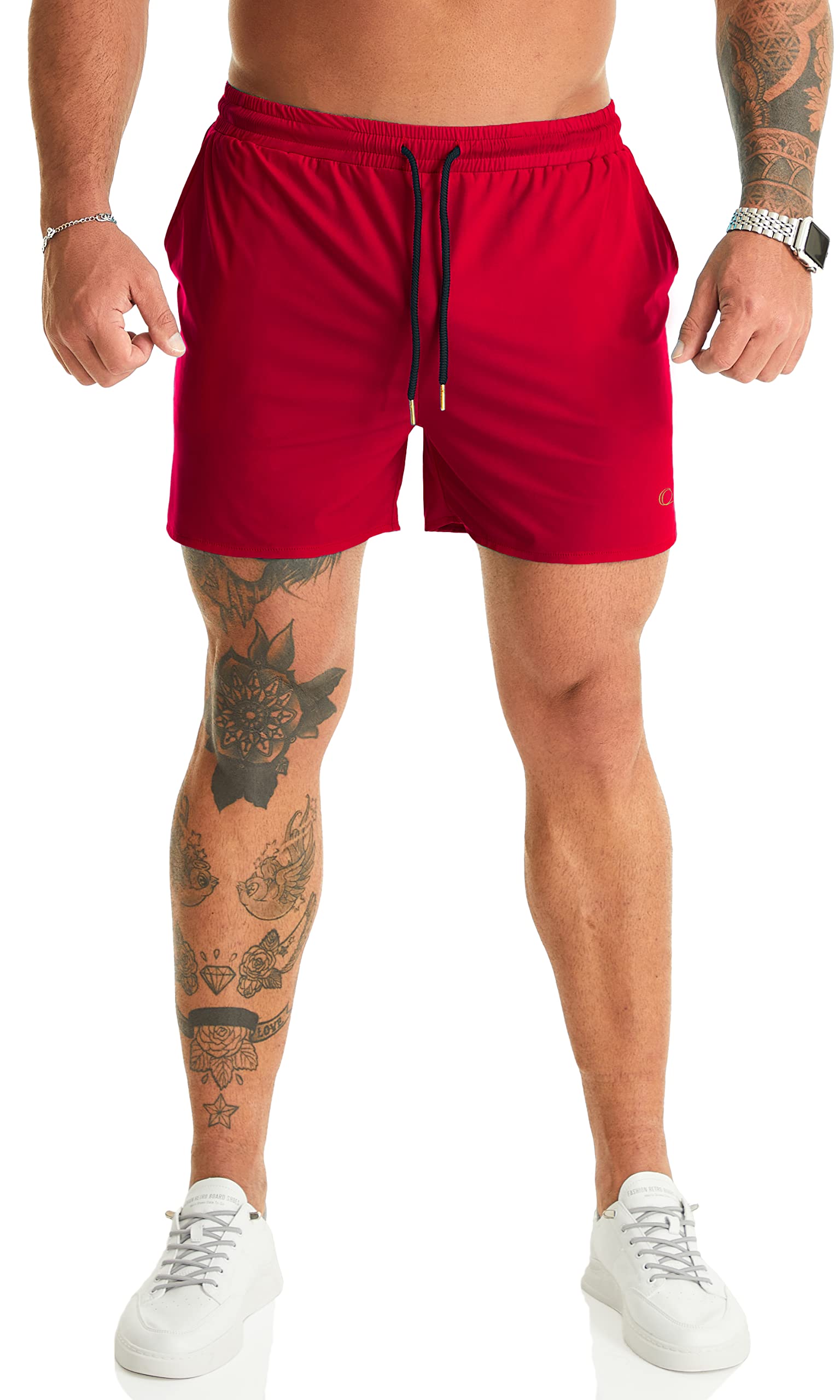 Ouber Men's Light Athletic Short Workout Quick Dry Shorts for Running Swimming Gym Training Shorts Red,M