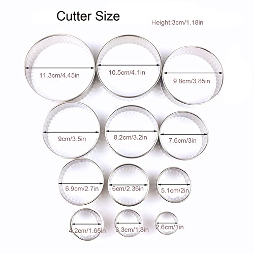 Xoutuo Fluted Edge Round Cookie Biscuit Cutter Set 12, Metal Circle Biscuit Cutters Set, Wave Pastry Donut Doughnut Cutter Set Serrated Round Fondant Cake Cookie Cutters
