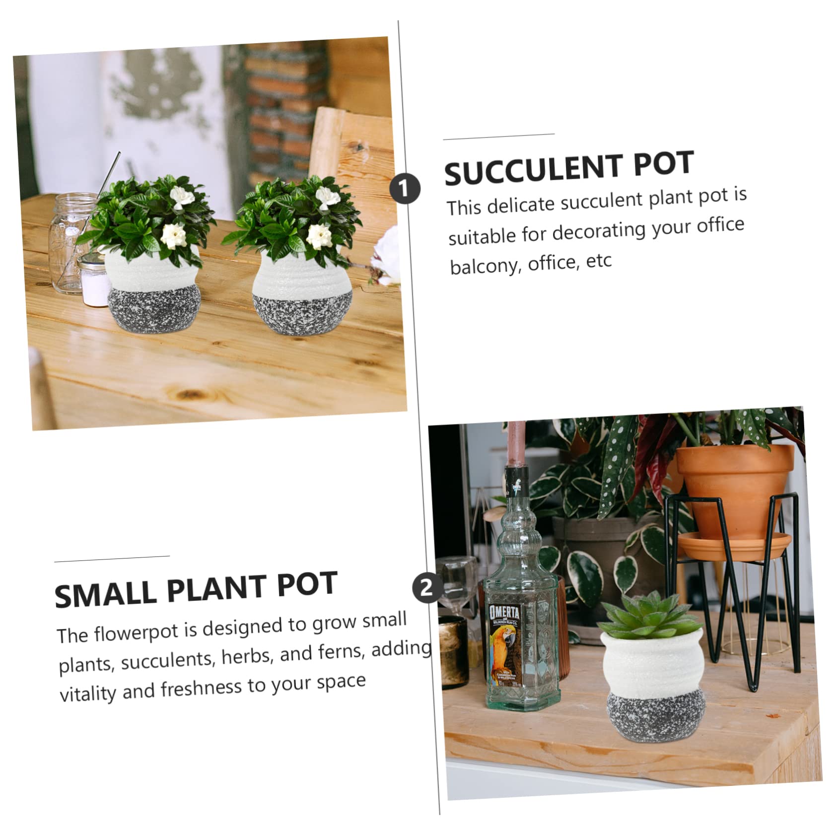 Yardenfun 6pcs White Planter Succulents Ceramic Office Adorable Flowers Containers Black Outdoor Glazed Garden for Porcelain Bonsai Balcony Nursery Pots with Tiny Mini Gardening
