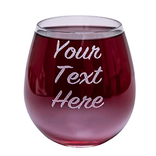 Personalized Stemless Wine Glass – 15 oz Drinking Glass Cup Custom Text Wine Tumbler – Engraved Glassware Wedding Gifts for Women, Engagement, Bridesmaid