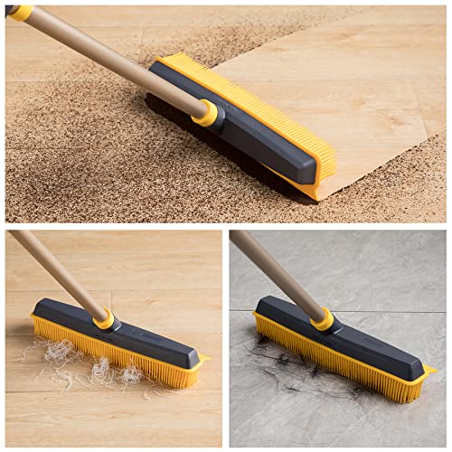 Yocada Pet Hair Removal Rubber Broom with Squeegee 2 in 1 Floor Brush Telescoping for Sweeping Hardwood Floor Tile Low Carpets Rugs Undercoat Carpets Bathroom Living Room Kitchen 53"