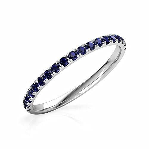 VS Jewels Round Cut Blue Cubic Zirconia Half Eternity Wedding Band Ring in 925 Sterling Silver Size 6.25