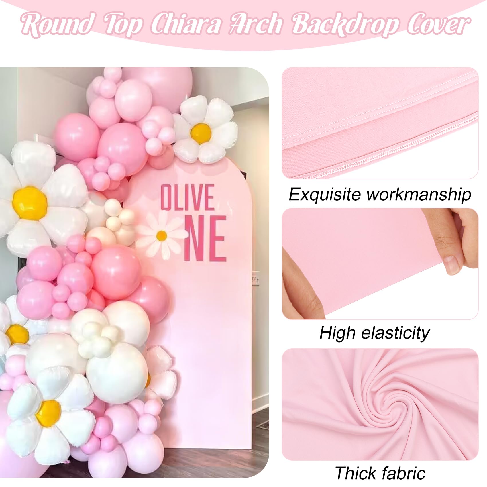Spandex Fitted Wedding Arch Cover 7.2FT Pink Arch Backdrop Cover, Round Top Chiara Backdrop Stand Covers for Wedding Birthday Party Baby Shower Banquet Arch Decoration (Pink, 7.2FT)