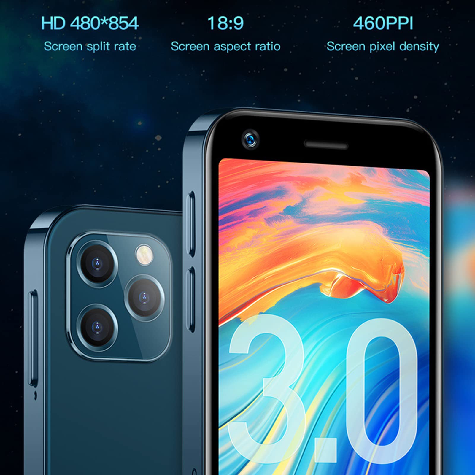 Serounder XS12 4G Mini Smartphone, Student Pocket Cellphone with 3.0 Inch Display 4GB RAM 32GB ROM 5MP Front 13MP Rear Camera, Support Facial Recognition, GPRS, Bluetooth, WiFi (