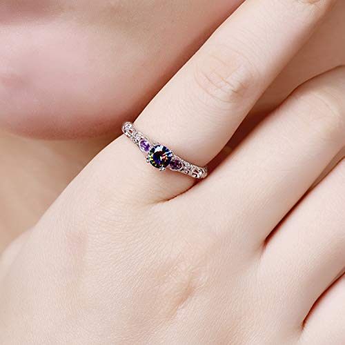 Psiroy 925 Sterling Silver Created Rainbow Topaz Filled Delicate Engagement Ring for Women Size 8