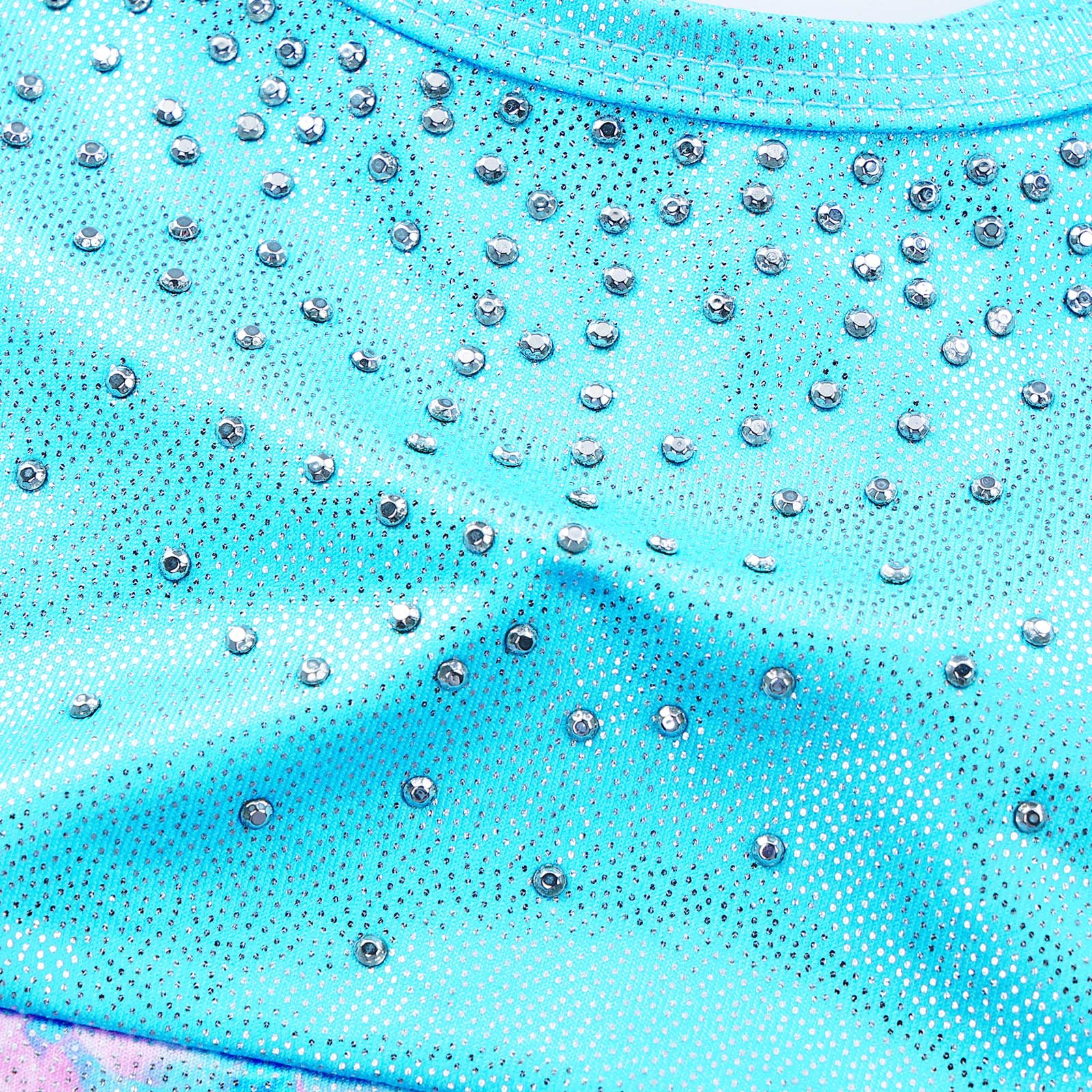 TFJH E Girls Leotards Gymnastics Clothes Dance Costumes Diamond Activewear Cross Back Blue Spot 8A