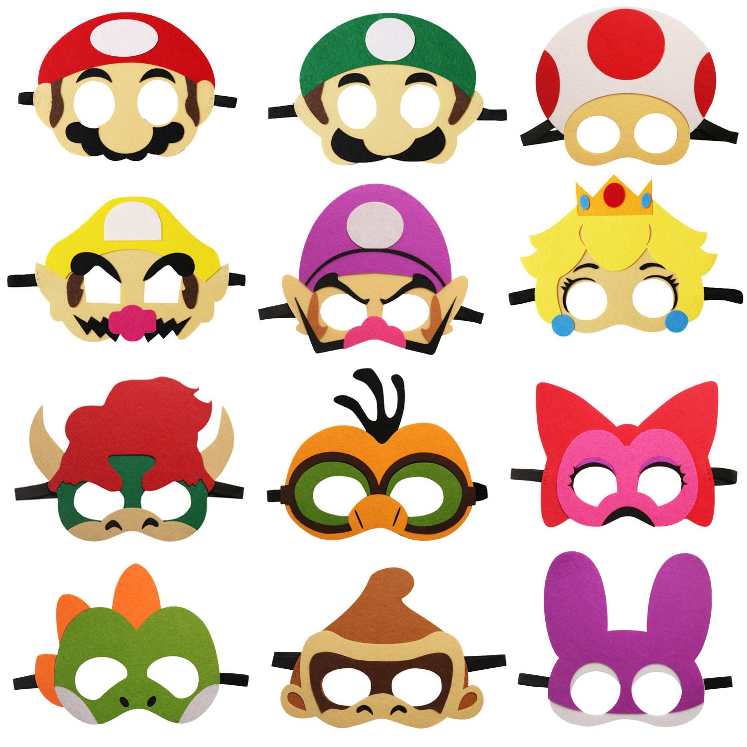NUOMAN 12 Pack Felt Masks Kids Themed Party Supplies for Party Favors for Cartoon Masks Boys Girls Birthday Gift Soft Felt with 12 Different Types