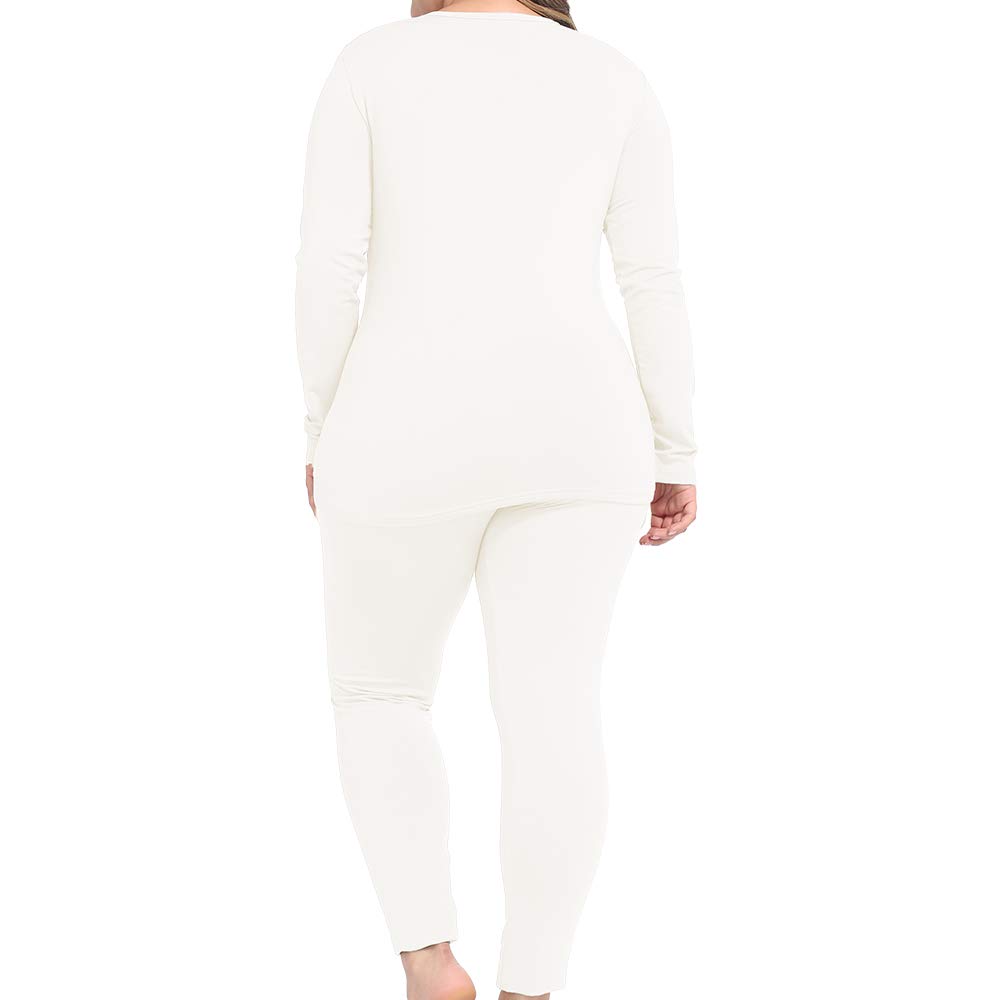 Nuonita Thermal Underwear for Women Plus Size Long Johns Set Fleece Lined Base Layer Top & Bottom 4XL White