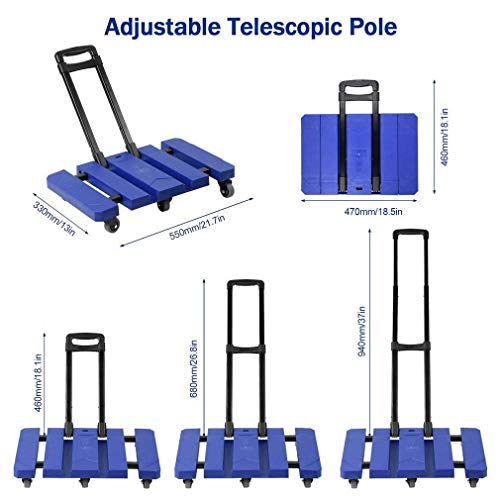 Push Cart Folding Flat Warehouse Moving Cart with 440 Lb Capacity, 6 Wheels Functional Moving Platform for Luggage/Personal/Travel/Auto/Moving & Office Use Portable Fold Up Hand Cart ( Color : Blue )