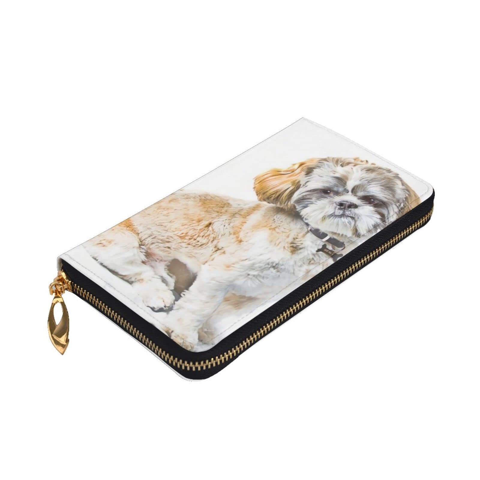 Women Zip Around Long Purse Cute Shitzu Shih Tzu Dog Clutch Credit Card Holder Wallet