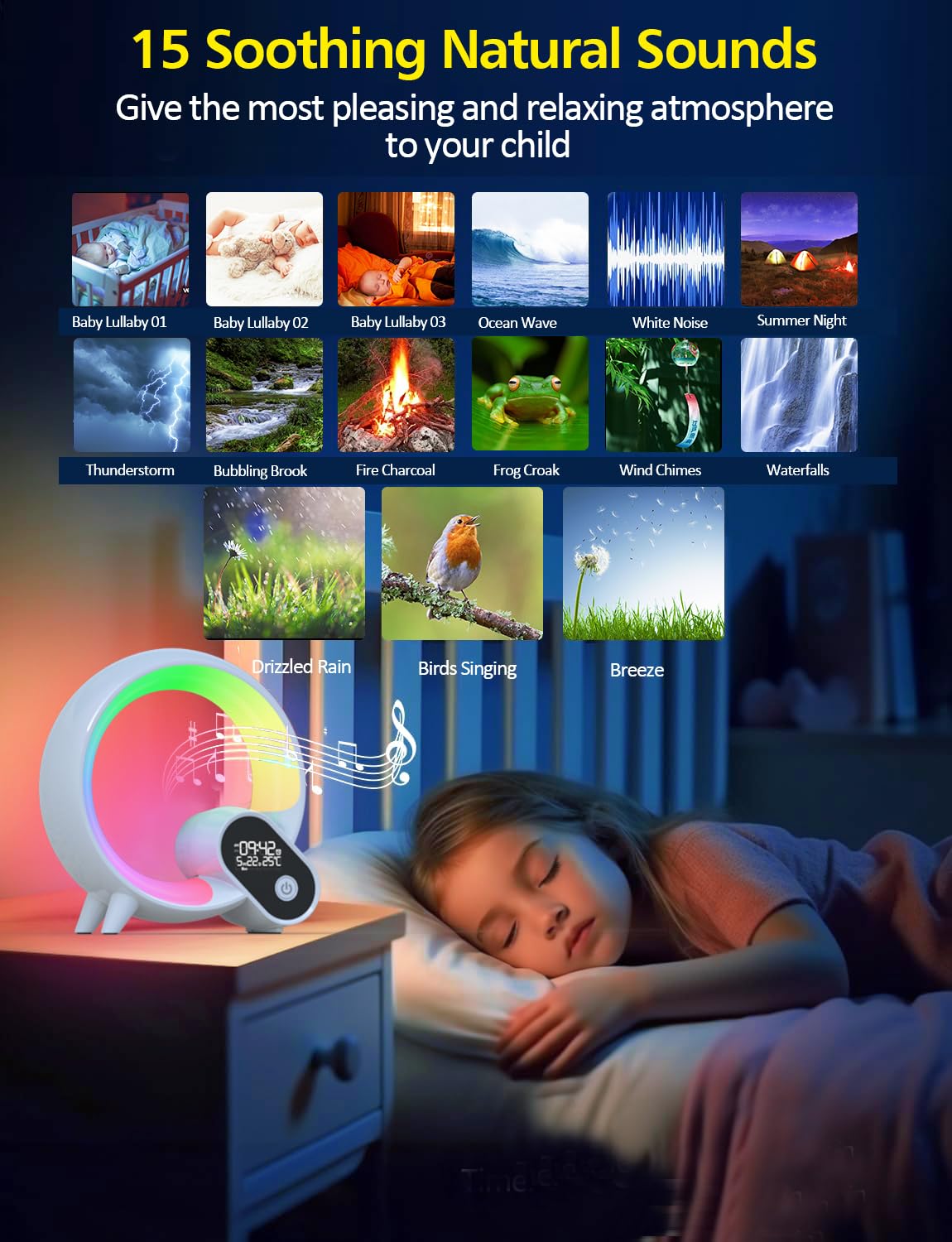 Smart Night Light for Kids,Wake Up Light Sunrise Alarm Clock,Ambient Light & Sleep Assistant White Noise Sound Machine Baby Night Light,App,Bluetooth Speaker,Snooze,Timer,Remote Control,Ideal for Gift