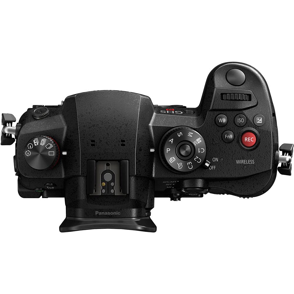 Panasonic Lumix DC-GH5S Mirrorless Digital Camera (DC-GH5S) - Bundle - with Panasonic 12-60mm Lens + Sony 32GB Tough SD Card + LED Video Light + Digital Flash + DMW-BLF19 Battery + Soft Bag + More