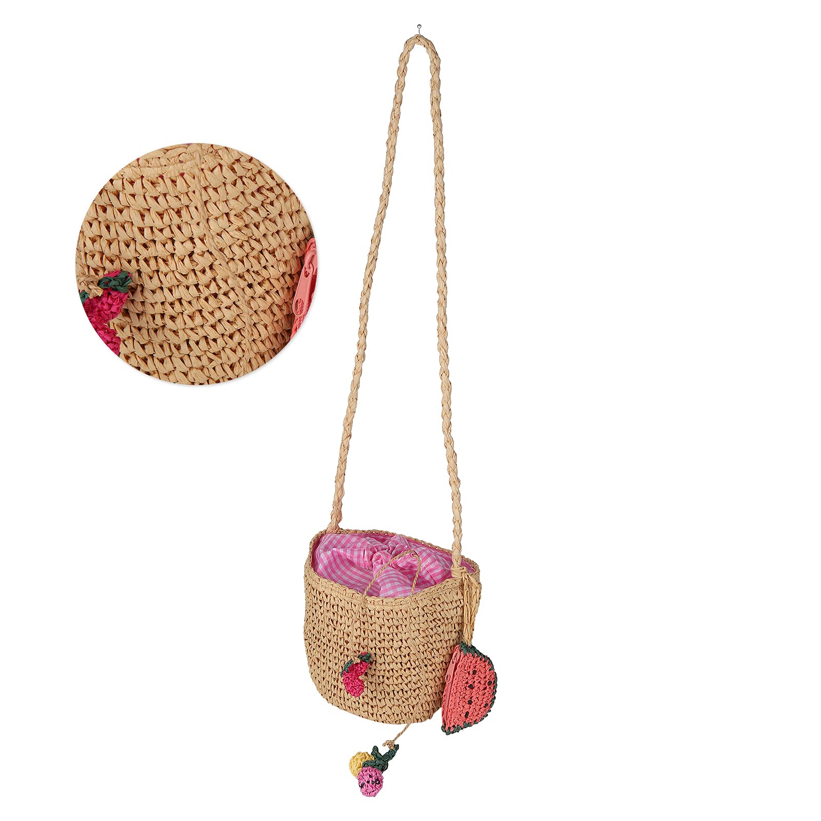 Straw Beach Bags with Small Coin Purse Women Woven Handbag Single Shoulder Cute Tote Decoration Suitable for Summer Seaside Vacation