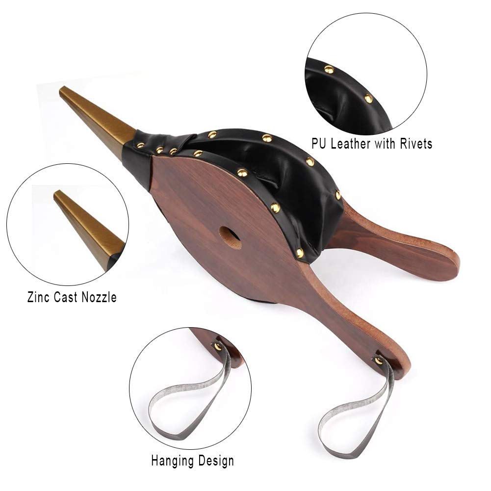 PETIT MANON Fireplace Bellows 12" x 5" Wooden fire-Resistant Bellows with Hanging and Casting nozzles, Suitable for Outdoor Camping Barbecue Chimney Manual Bellows Tool Accessories (1 pc, Brown)