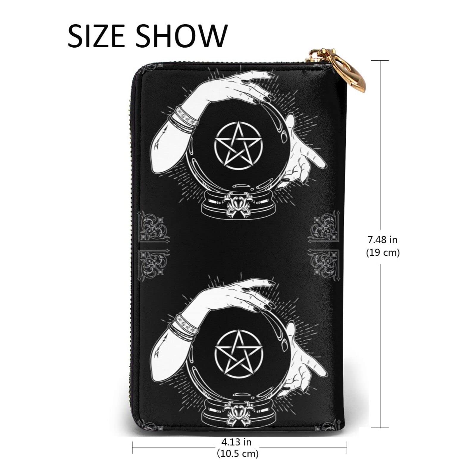 Women Zip Around Long Wallet Magic Crystal Ball Pentagram Witch Large Credit Card Holder Purse