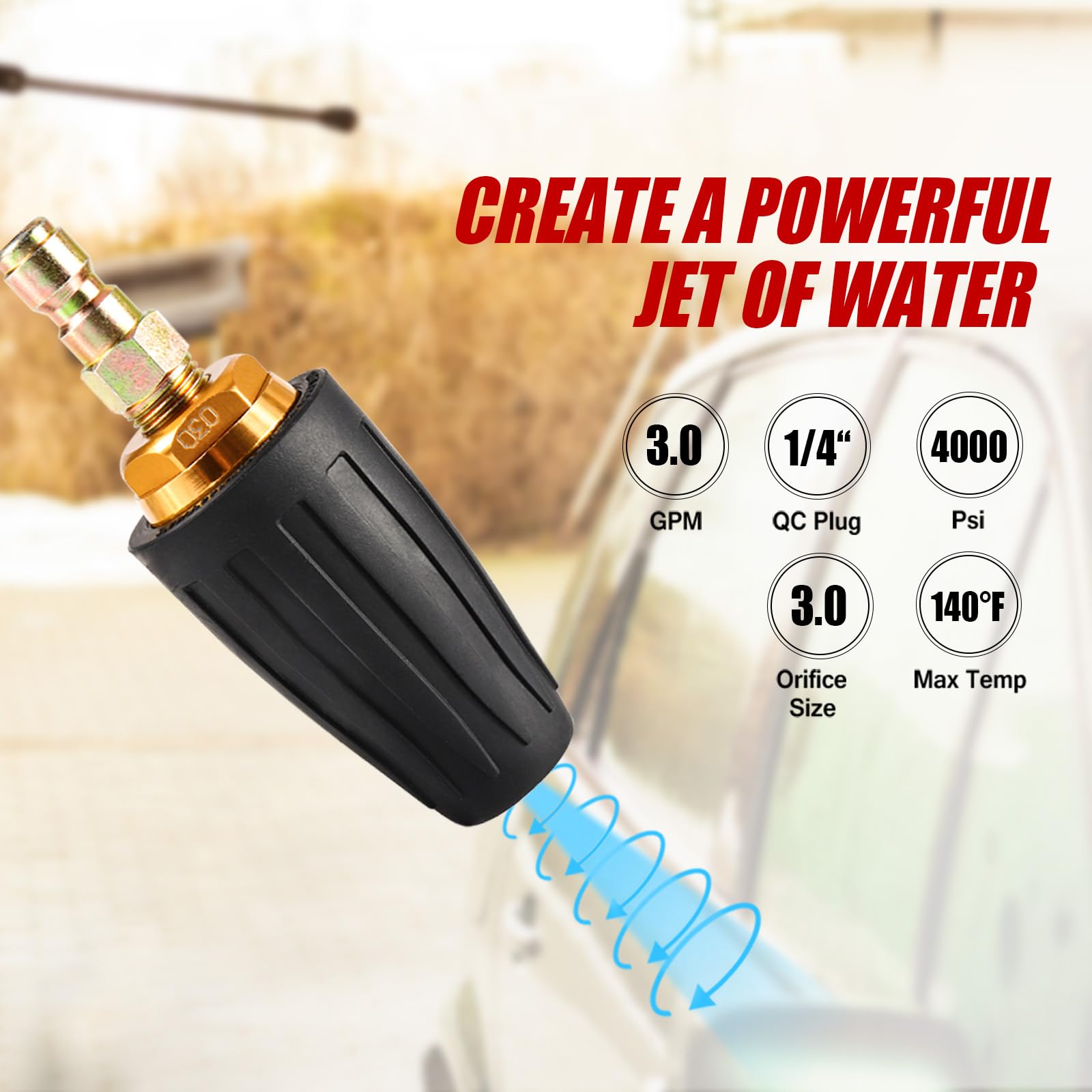 Pressure Washer Tips Turbo Nozzle Pressure Washer 3000 PSI Max Rotating Pressure Washer Nozzle with 2PCS 1/4'' Quick Connect for Cleaning Brick, Concrete, and Vinyl SurfacesâŚ