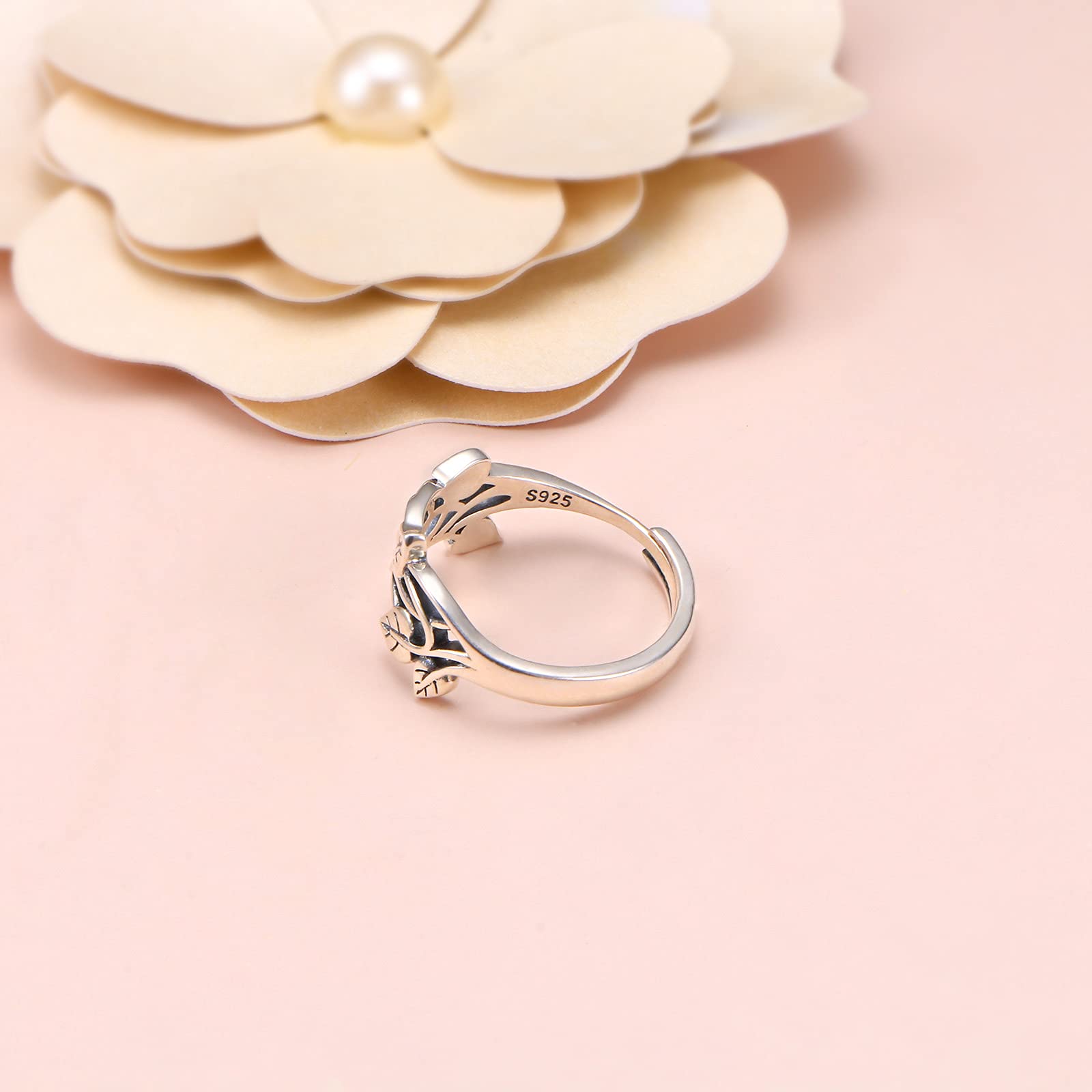 Yearace 925 Sterling Silver Filigree Ivy Wild Band Ring Adjustable Dainty Elvish Ring, Fairy Elf Jewelry for Women Bride Wedding Promise Ring, US Size 9