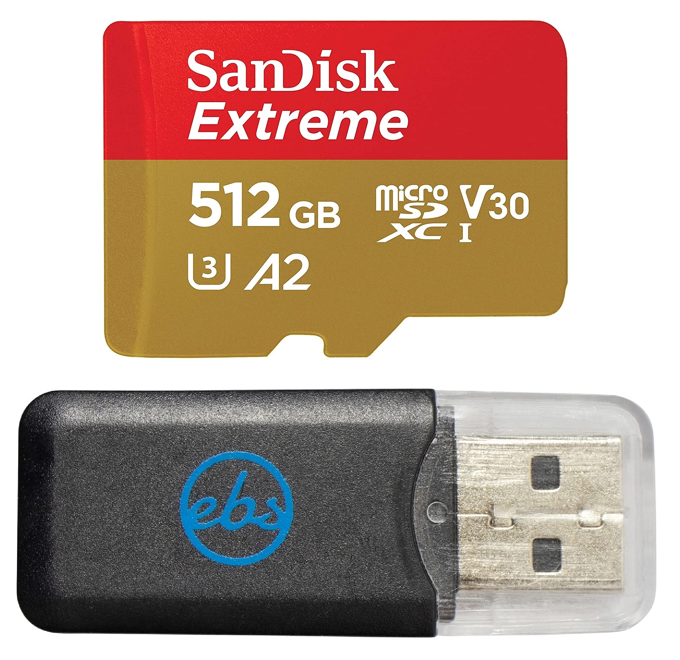 SanDisk Extreme 512GB V30 A2 microSDXC Memory Card Works for DJI Drones Works with Mini 3 Pro, Mini 3, DJI RC (SDSQXA1-512G-GN6MN) Bundle with (1) Everything But Stromboli Micro SD Card Reader