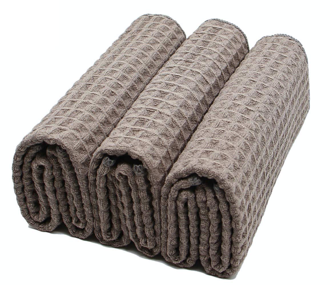 VeraSong Waffle Weave Kitchen Towels Thick Microfiber Dish Drying Towels Absorbent Tea Towels Hand Towel Lint Free 16Inch x 24Inch 3 Pack Gray