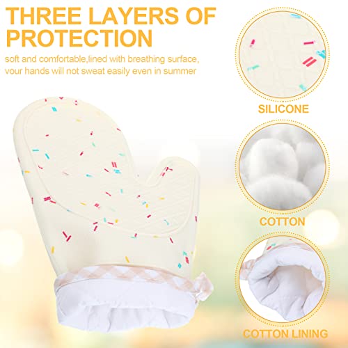 Set of 2 Silicone Oven Mitts Kitchen Oven Mitts Waterproof Shell Oven Mitts for Heat Resistant 500 Degrees Washable Kitchen Mittens with Cotton Lining for Cooking Baking BBQ Grilling Microwave
