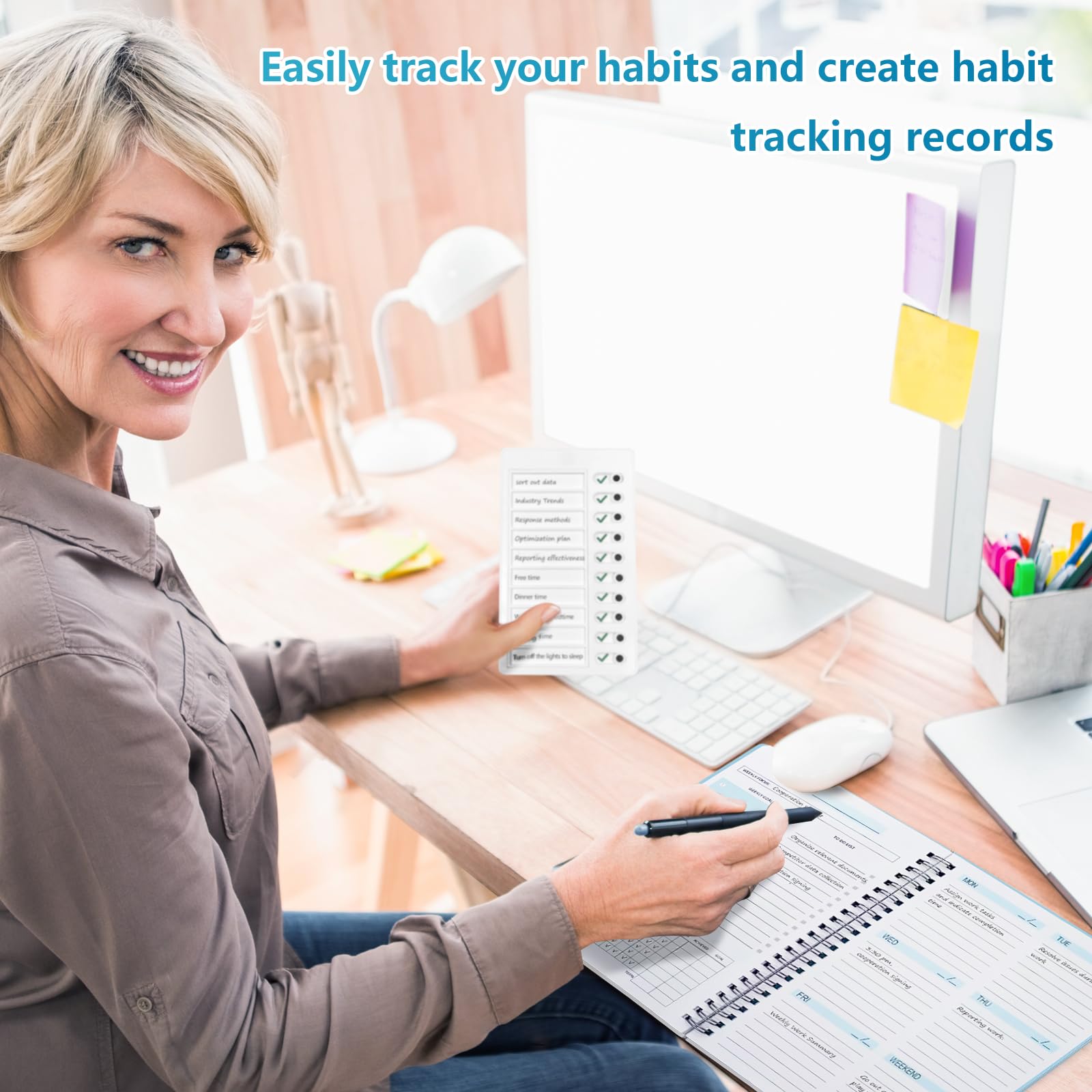 Undated Weekly Planner Habit Tracker Notebook A5 Size with Portable Checklist Memo Board Slider, Plastic To Do List Task Board Daily Tracker and Goal Setting Journal for Women Men Chore Office Fitness