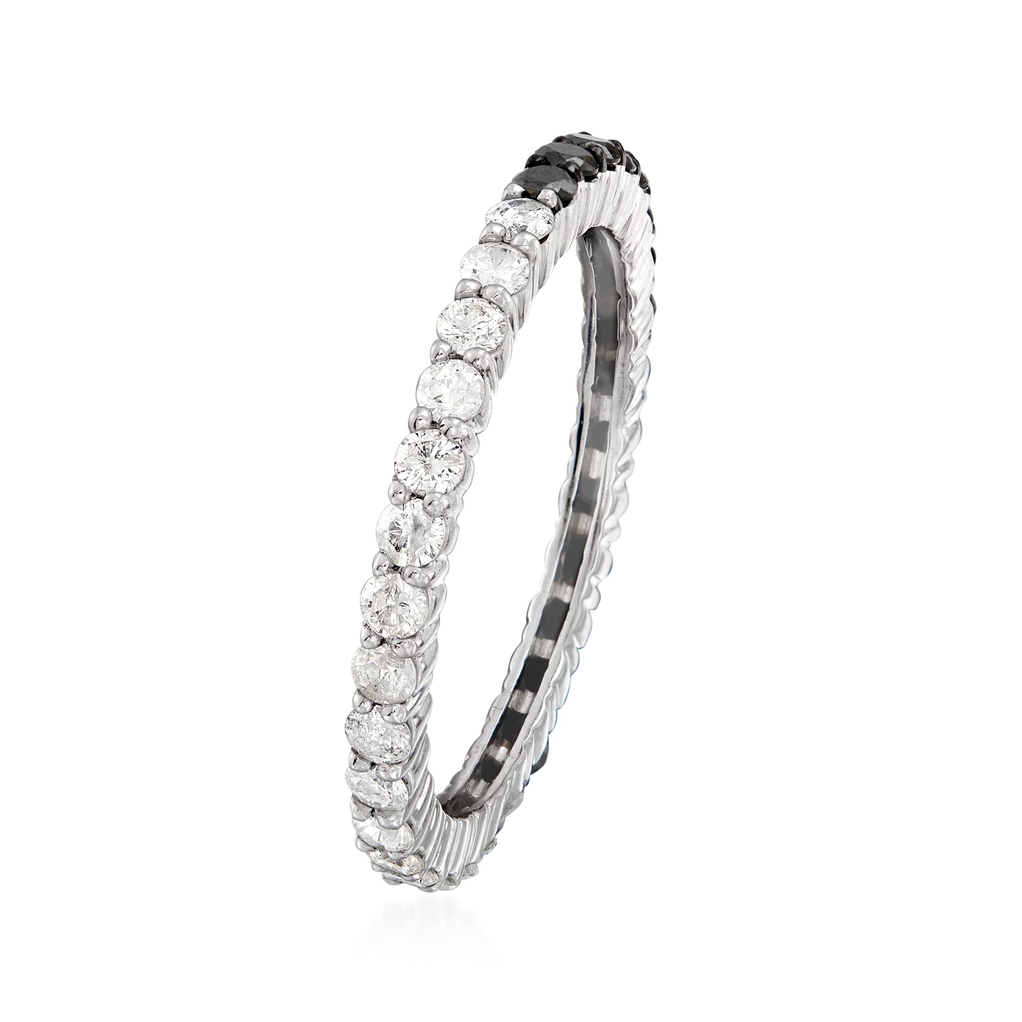 Ross-Simons 1.00 ct. t.w. Black and White Diamond Eternity Band in Sterling Silver. Size 8