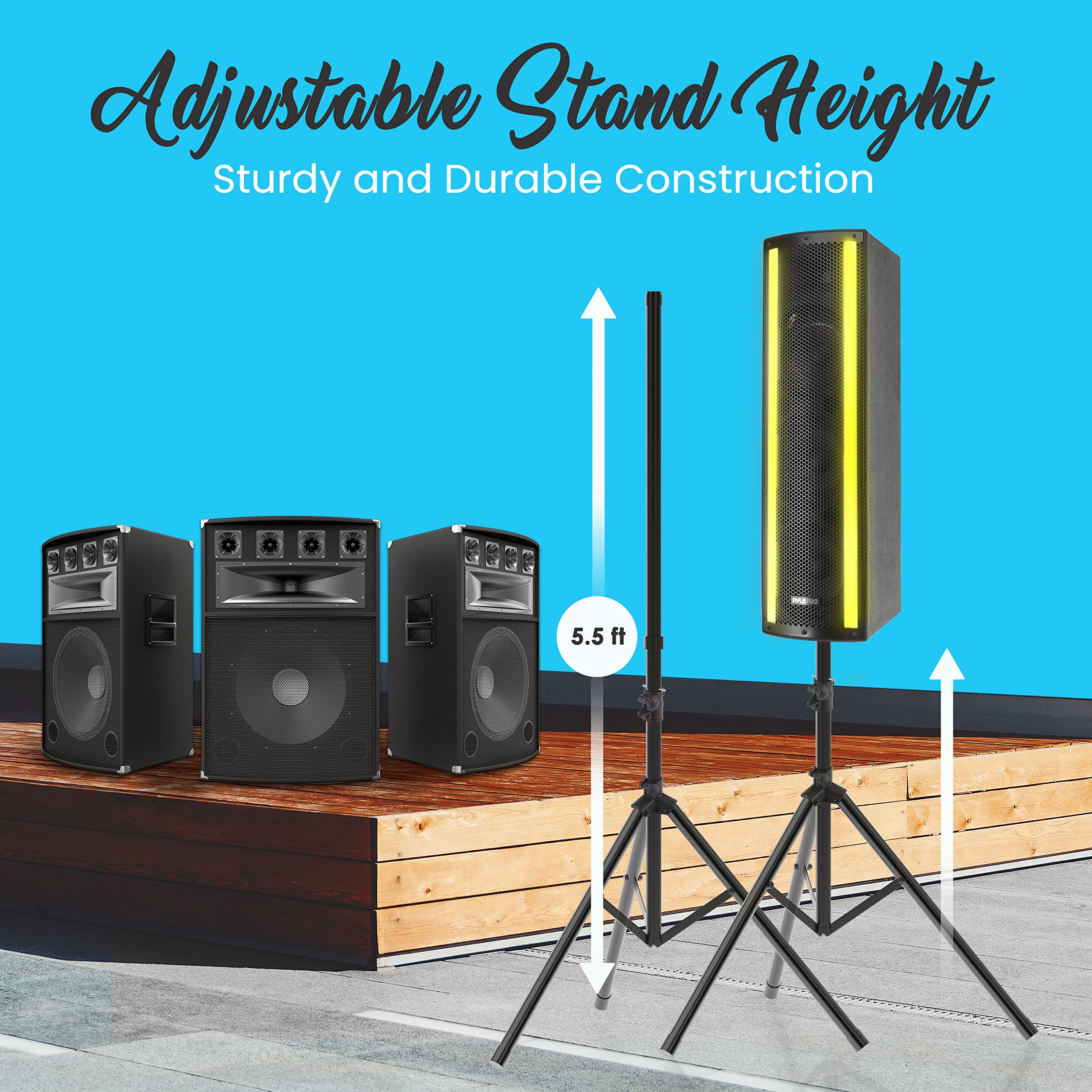Pyle Portable Bluetooth PA Speaker System - 3-Way Active & Passive Outdoor Bluetooth Speaker Portable PA System w/ Microphone In, Party Lights, FM Radio - Tripod, Remote - Pyle PS65ACT,Black