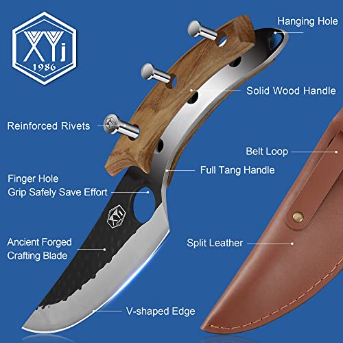 XYJ 9-pieces Cleaver Chef Knife Stainless Steel Serbian Boning Knife Paring Santoku Slicing Bread Knives With Knife Roll Bag&Sheath