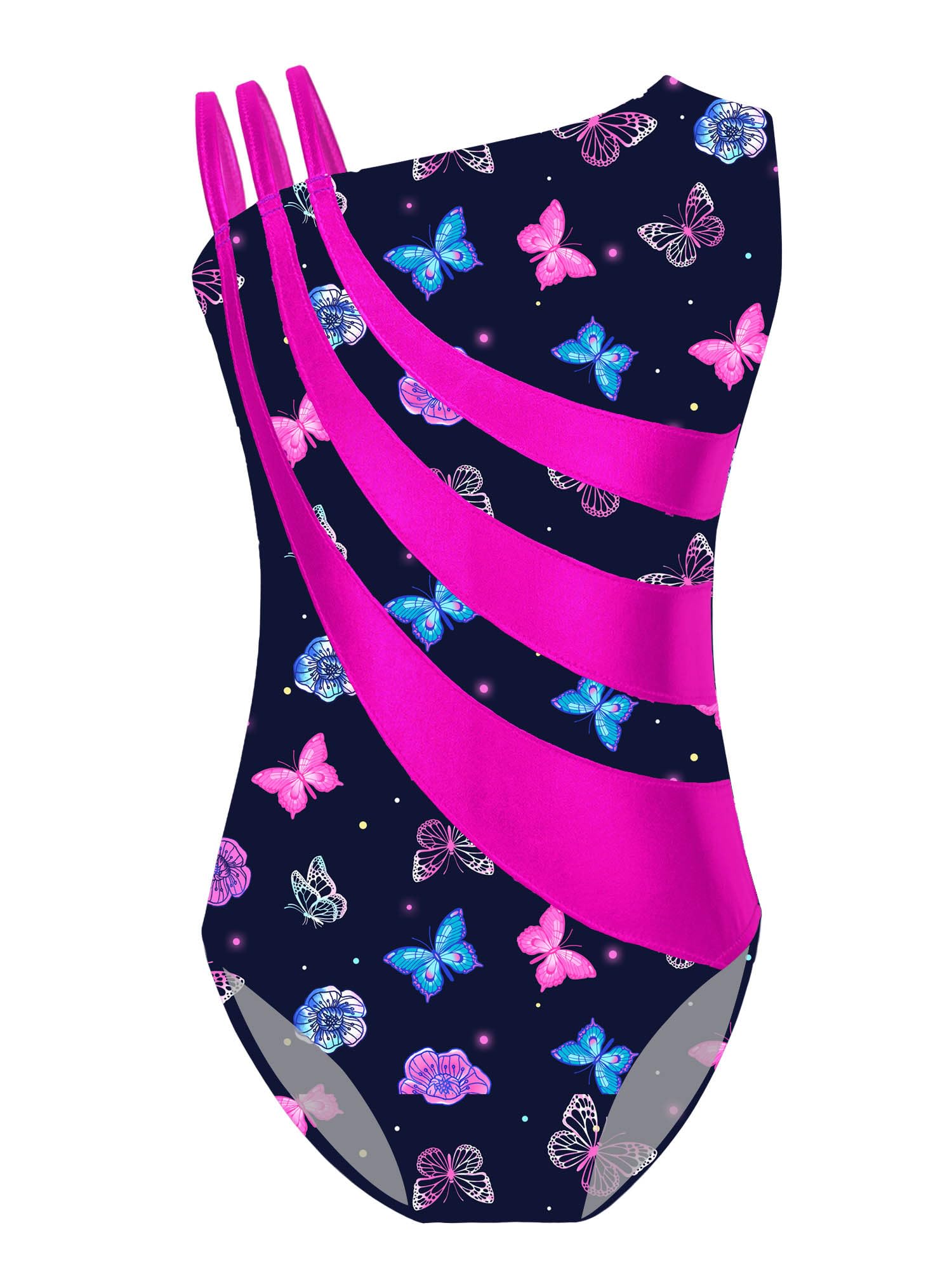 YEAHDOR Kids Girls Gymnastic Ballet Dance Leotard Print Leotard with Shiny Boyshort Set One Shoulder Bodysuit Sets Printed Hot Pink 14 Years