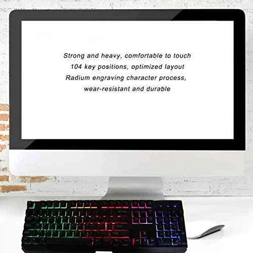 Zyyini Gaming Keyboard, GK60 104 Keys RGB Mechanical Feel Keyboard with Wrist Rest, Good Resilience Keycap, USB Waterproof Keyboard for PC Computer Gaming Office(GK60 Keyway Black)