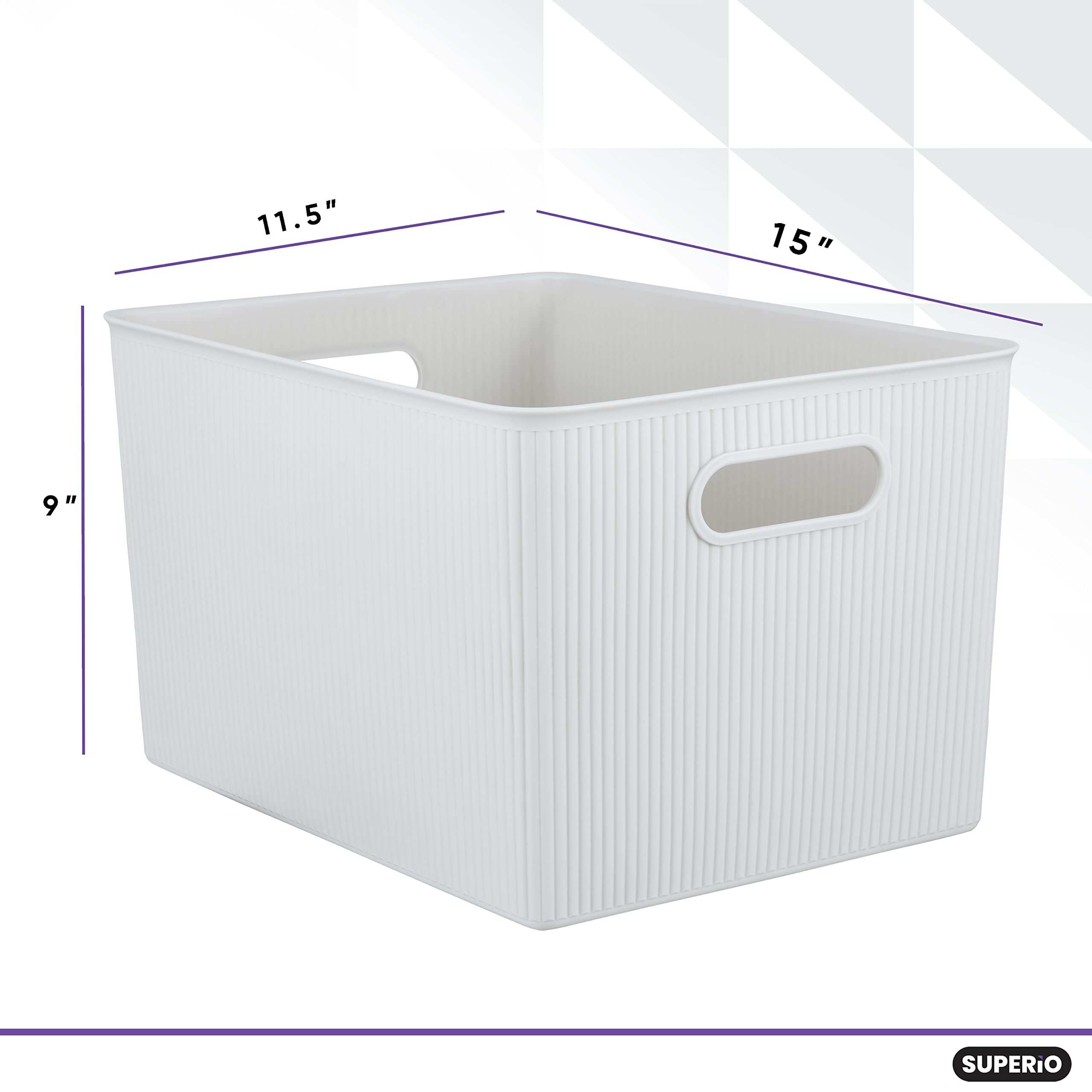 Superio Ribbed Collection - Decorative Plastic Open Home Storage Bins Organizer Baskets, X-Large White Smoke (1 Pack) Container Boxes for Organizing Closet Shelves Drawer Shelf 22 Liter/23 Quart