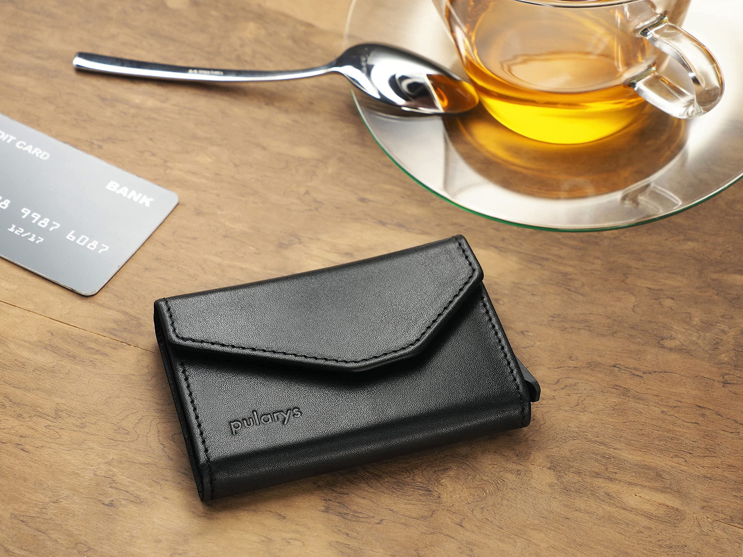PULARYS Mini Wallet RAVEN - Multifunckion Credit Card Case - Italian Leather - RFID blocking - Size: 6.5 x 10 x 2.5 cm - Space for up to 7 Cards - Classic Design