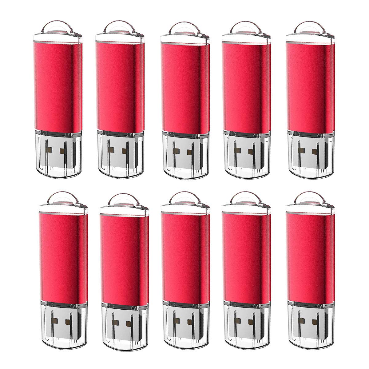 Qeeray 4GB USB Flash Drive 10 Pack Flash Drive Thumb Drives USB2.0 Flash Drive Transparent Cap Red