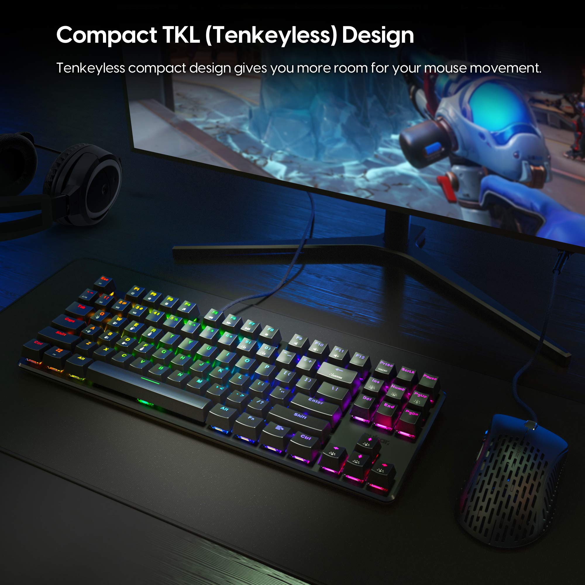Pulsar Gaming Gears - PK001 Lunar Alloy TKL Mechanical Gaming Keyboard Red Linear RGB LED Rainbow Backlit USB Wired Game Keyboards for Windows PC PS5 PS4 Xbox 87 Keys Silent Outemu Switches FPS
