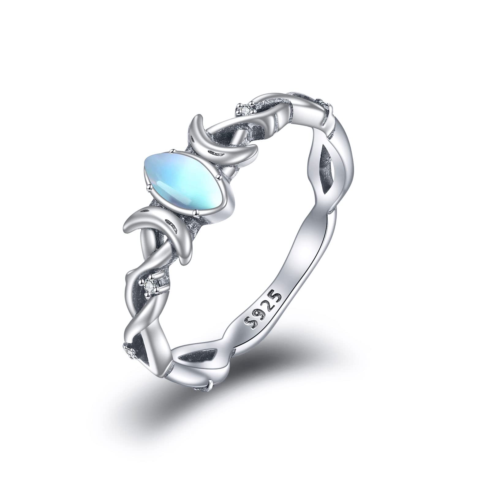 YFN Triple Moon Goddess Ring Sterling Silver Moonstone Rings Wiccan Pagan Jewelry Gifts for Women