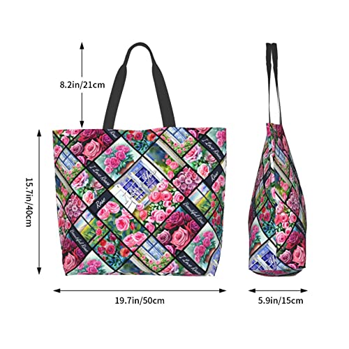 Women Casual Rose Window Wheat Field Handbags Big Capacity Shopping Shoulder Bag With Built In Pocket