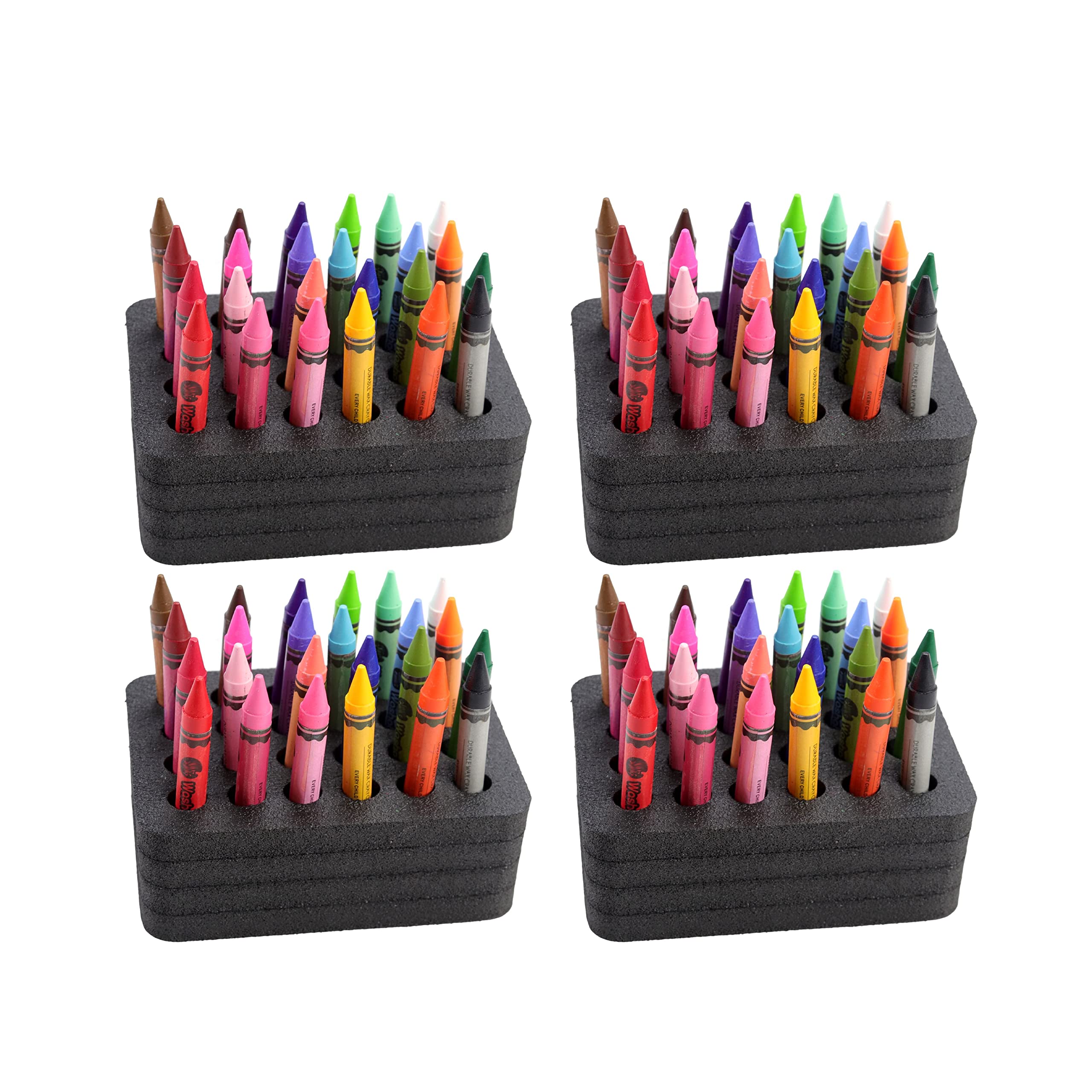 Polar Whale 4 Jumbo Washable Crayon Desk Stand Organizers Compatible with Jar Melo and Others Design Storage Tray Supply Non-Scratch Non-Rattle Washable Durable Black Foam Each Holds 24
