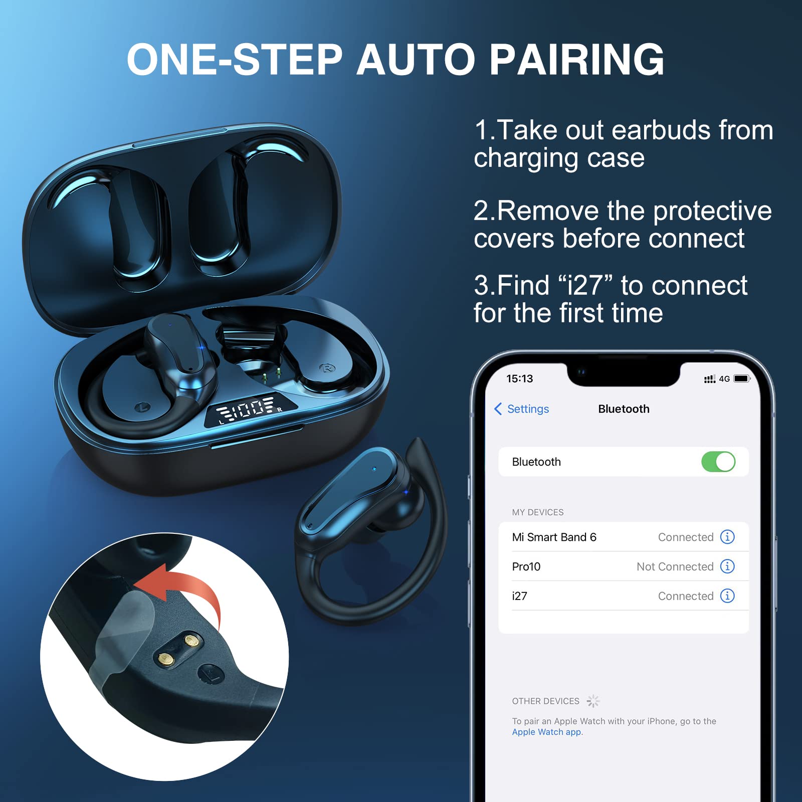 Wireless Earbuds, IPX7 Waterproof Bluetooth 5.1 Earbuds 48Hrs Working Time,QTREE 10Hrs Single Playtime Running Headphones with Earhooks,Over-Ear HiFi Stereo for Workout/Gym/Outdoor(Black)
