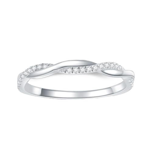 SISGEM 14k White Gold Moissanite Wedding Band for Women Twisted Infinity Promise Engagement Ring Stackable Eternity Rings for Her,US 7