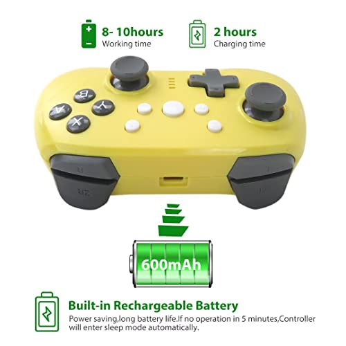 Wireless Controller Built-in 600mAh Rechargeable Batter Compatibility for Nintendo-Switch, Wired PC and P3, with Type-C Charging Port (Yellow)