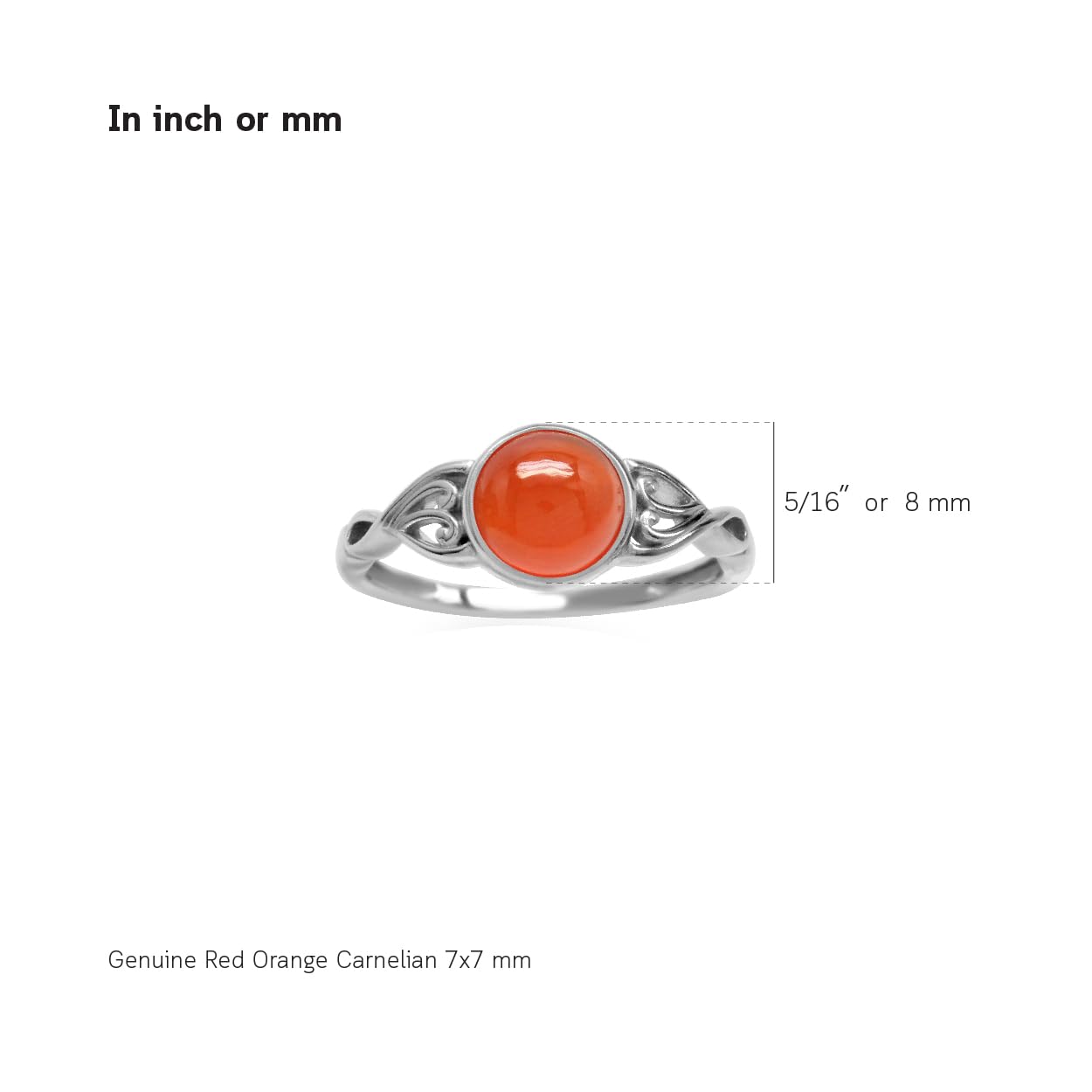 Silvershake Geunine Orange Carnelian Stone 925 Sterling Silver Victorian Style Solitaire Ring Size 7