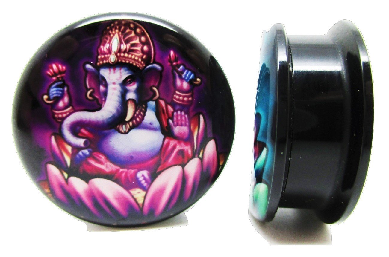 Pierced Republic Ganesh & Buddha Ear Plugs - Acrylic - Screw on - NEW *Pair* - 10 Sizes (2 Gauge (6mm))