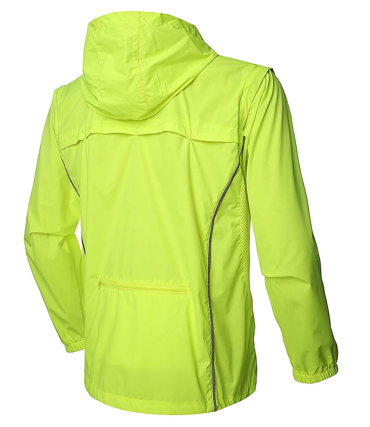 Outto Men's High Visibility Cycling Jacket Convertible UPF50+ Windproof Lightweight Windbreaker(Small,180012 Fluorescent Green)