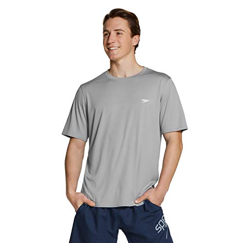 Speedo mens Uv Swim Shirt Basic Easy Short Sleeve Regular Fit,Monument,Small