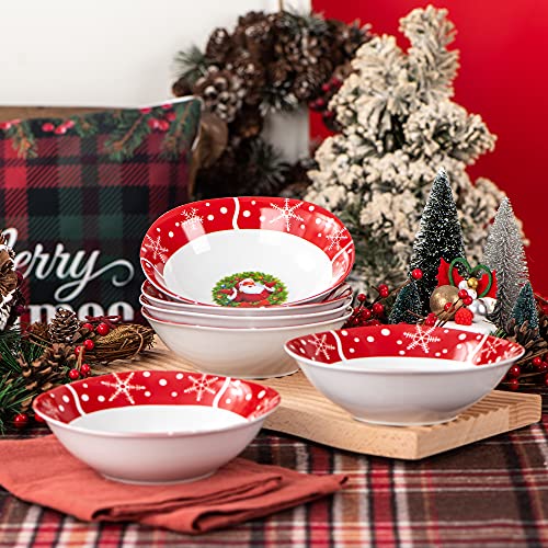 VEWEET Cereal Bowls Soup Bowl,Porcelain Bowls Set 15 OZ Breakfast Bowls, Christmas Bowls Serve for 6, Santa Claus Series