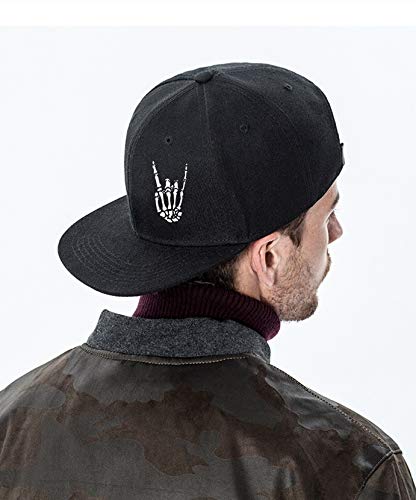 Snapback Hats for Men Baseball Cap Adjustable Flat Bill Trucker Dad Gift Skull Hat Skeleton Hand Snap Backpack Skateboard Hats for Boys Teen Black